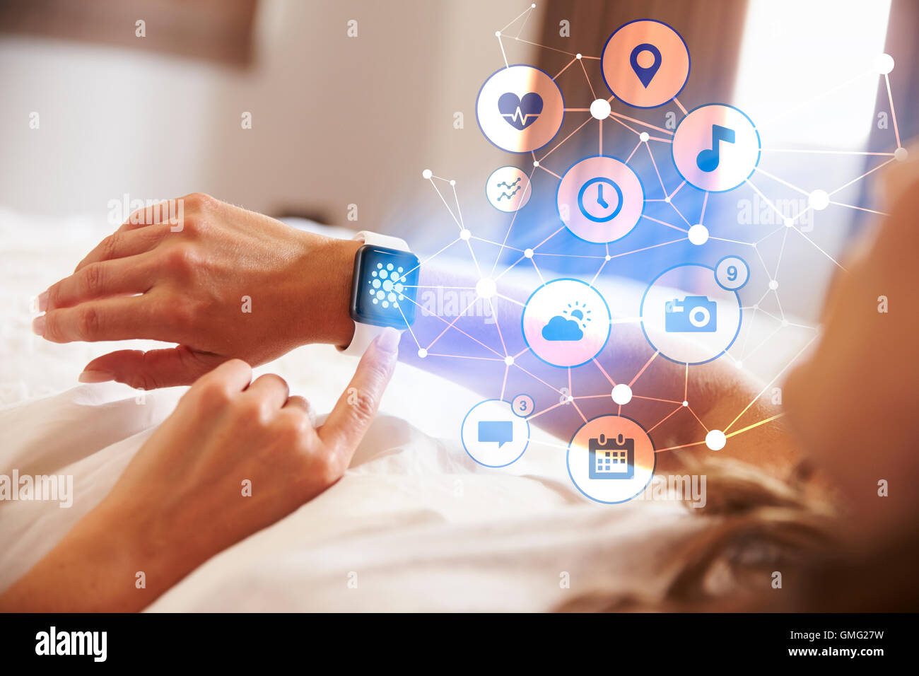 Conceptual Shot Of Woman Checking Information On Smart Watch Stock ...