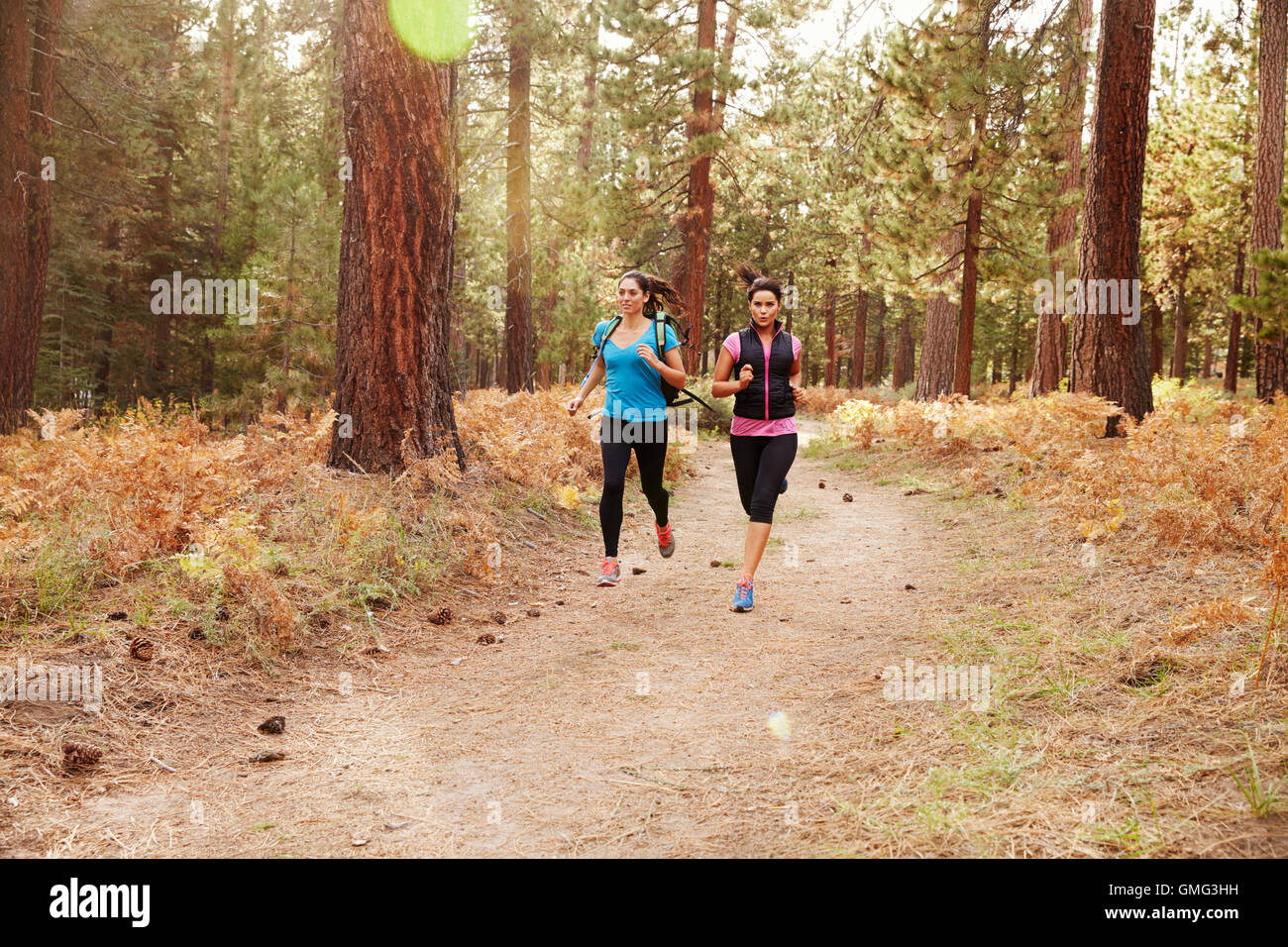 Two young women running in a forest hi-res stock photography and images ...