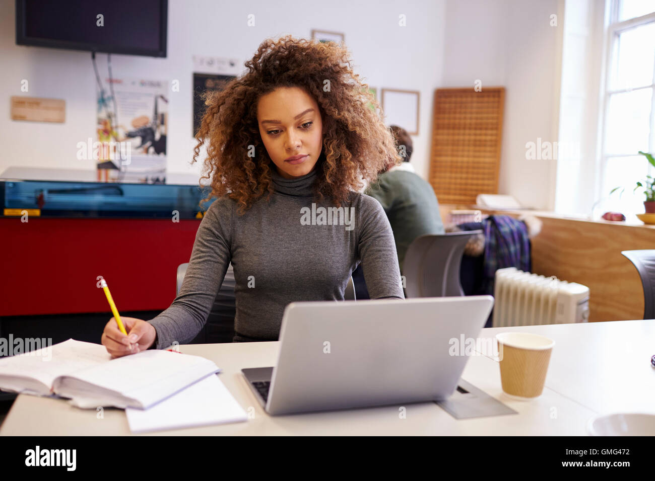 Staff In Design Office With CAD System For Laser Cutter Stock Photo - Alamy