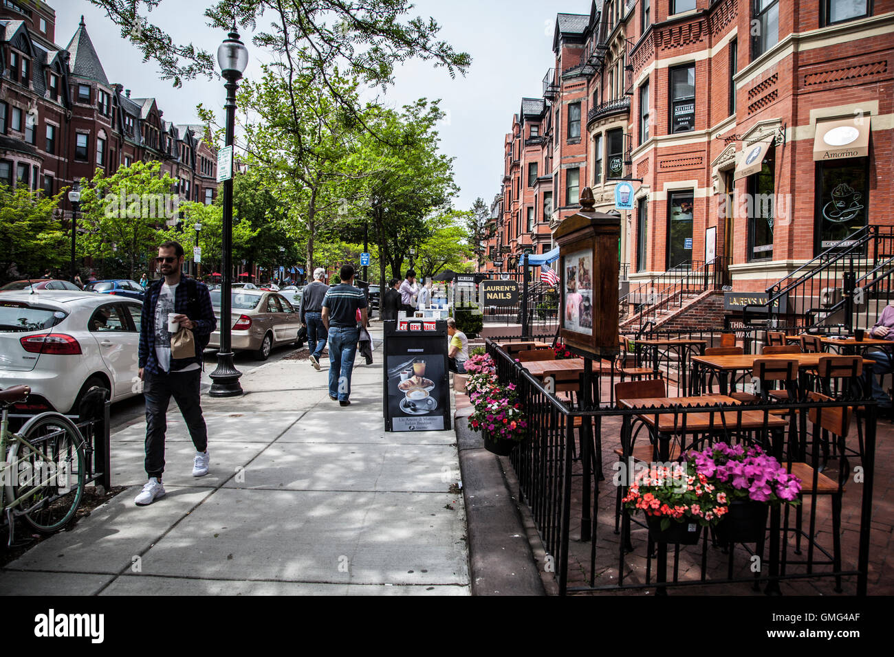 People walking at Newbury Street in Boston, It is a mile long street ...