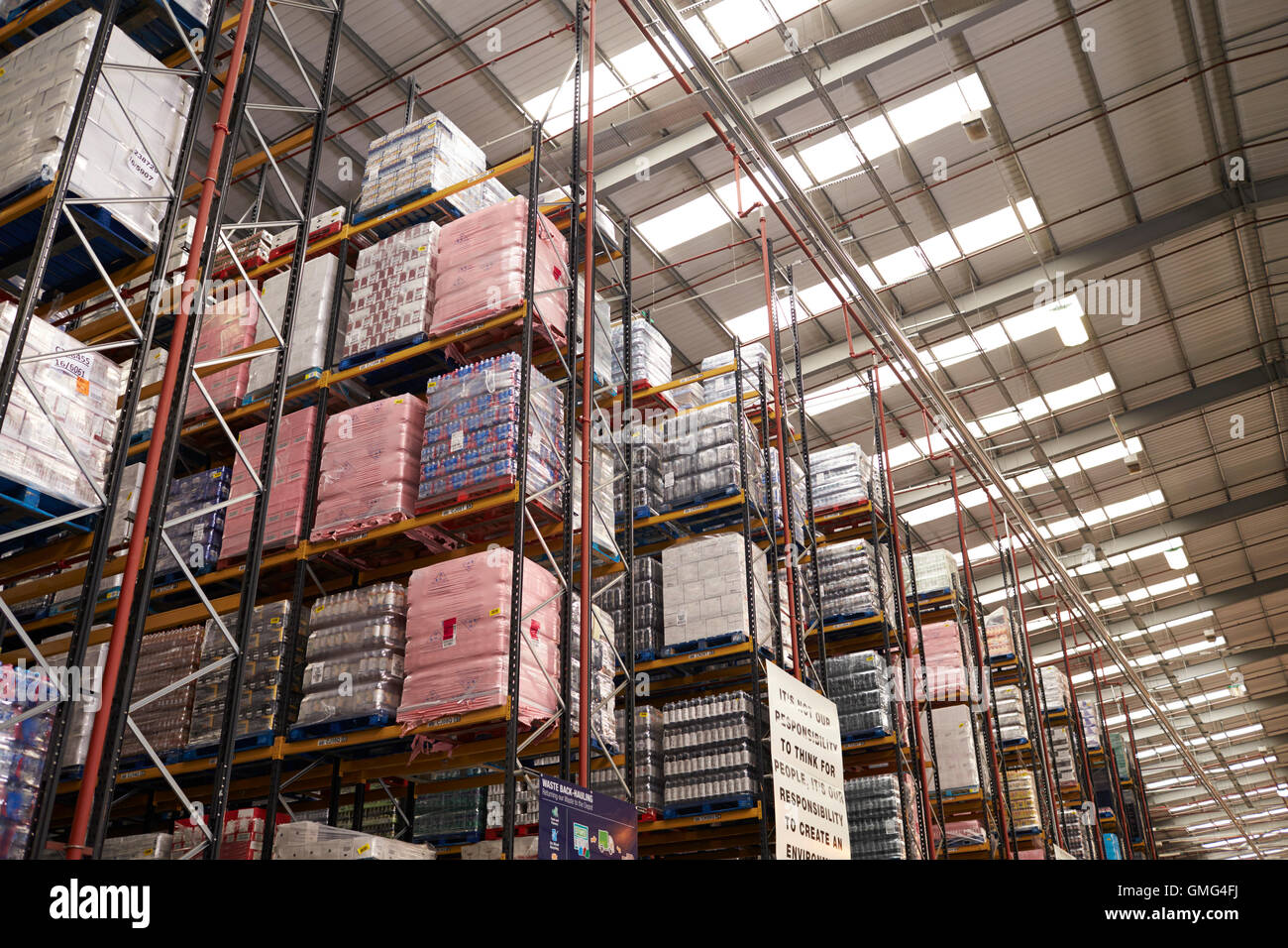 Stored merchandise in a distribution warehouse, low angle Stock Photo ...