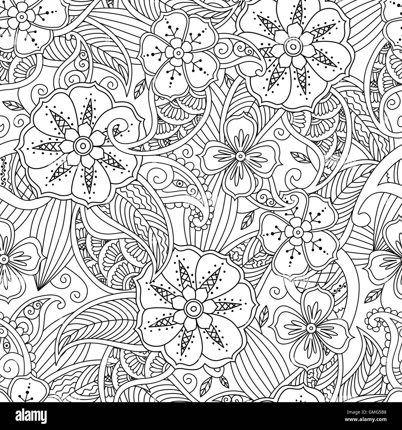Linear zentangle pattern vector Black and White Stock Photos & Images ...
