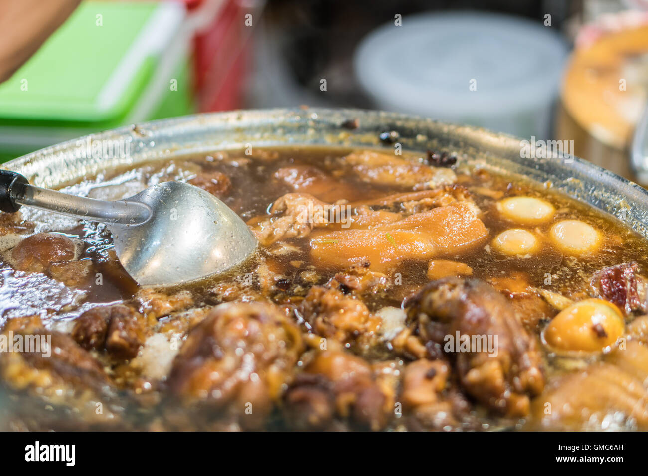 Stewed pork leg on rice,thai food Stock Photo - Alamy