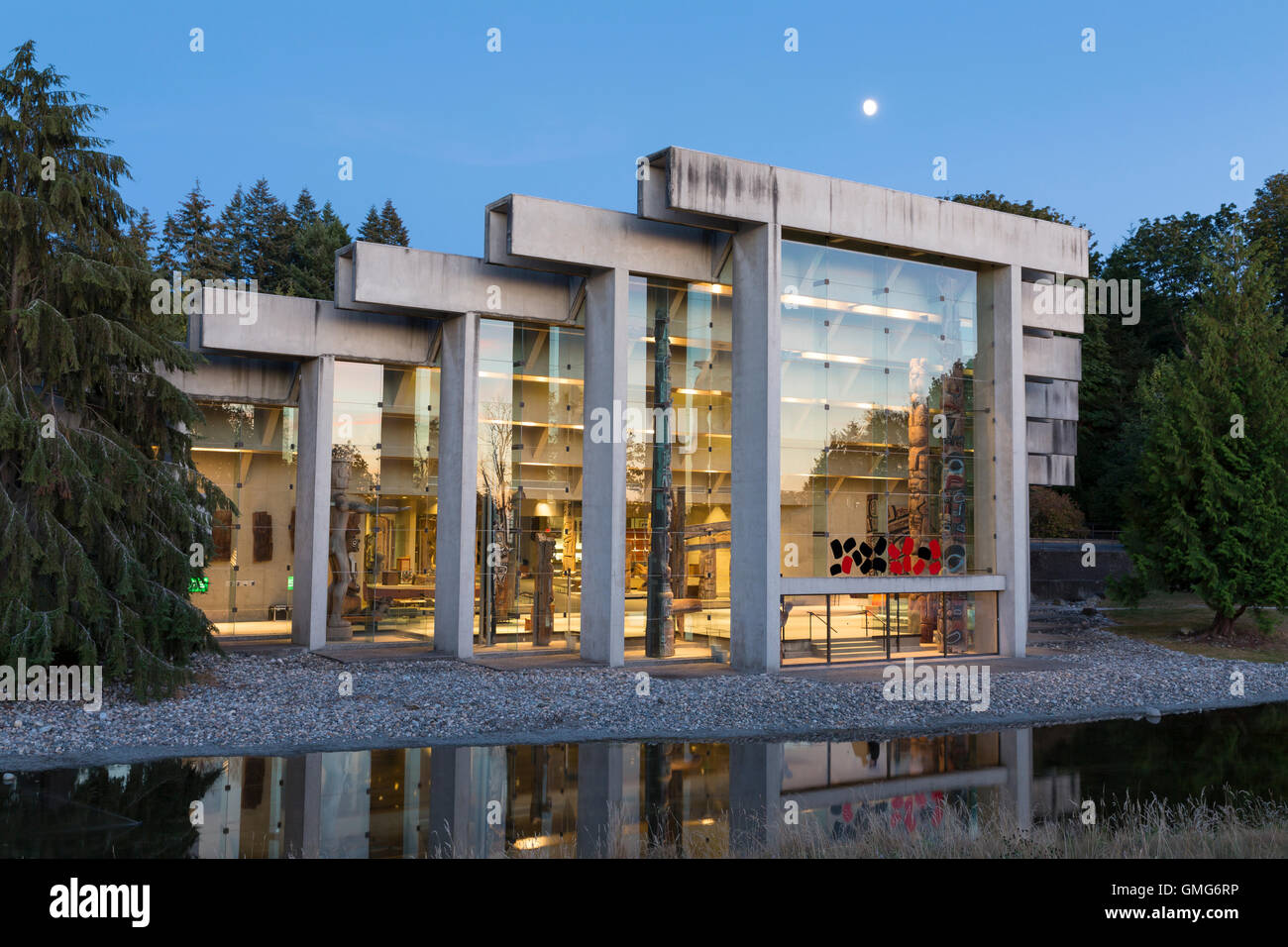 Vancouver, Canada: Moon rising over the Museum of Anthropology at the ...