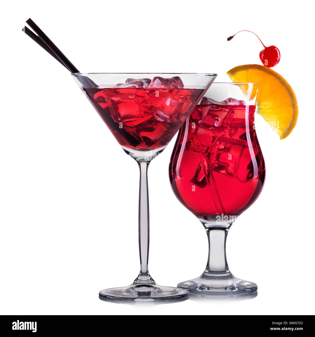 Red cocktails with fruits isolated on white Stock Photo - Alamy