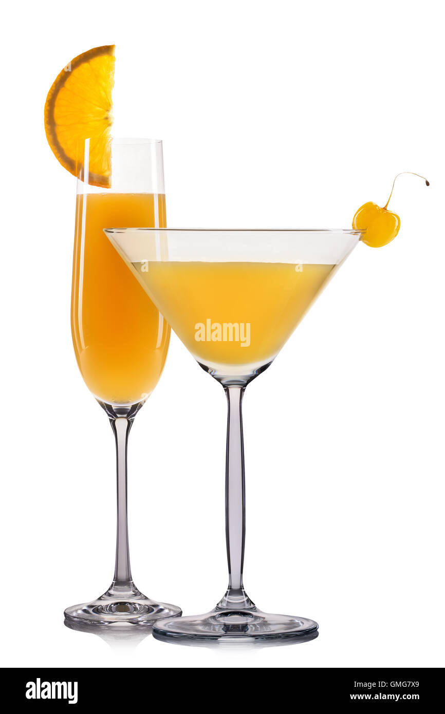 Orange cocktails with fruits isolated on white Stock Photo - Alamy