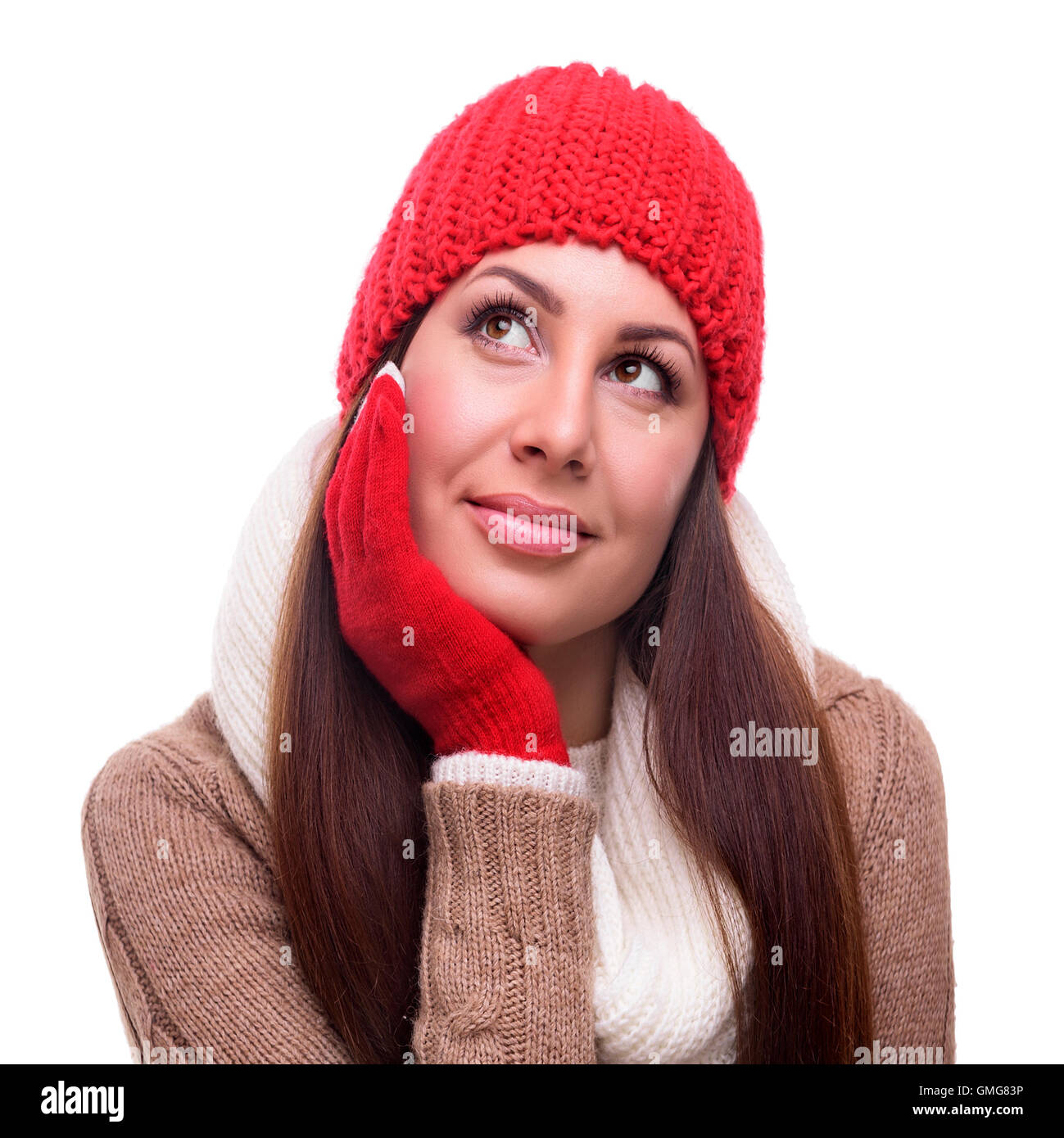 Woman thinking in looking pensive isolated on white background Stock ...