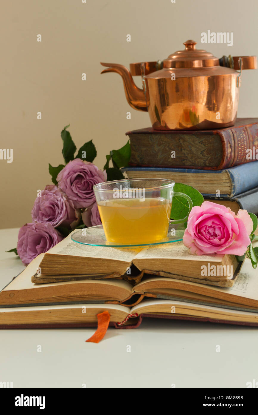 Cup of tea with books Stock Photo - Alamy