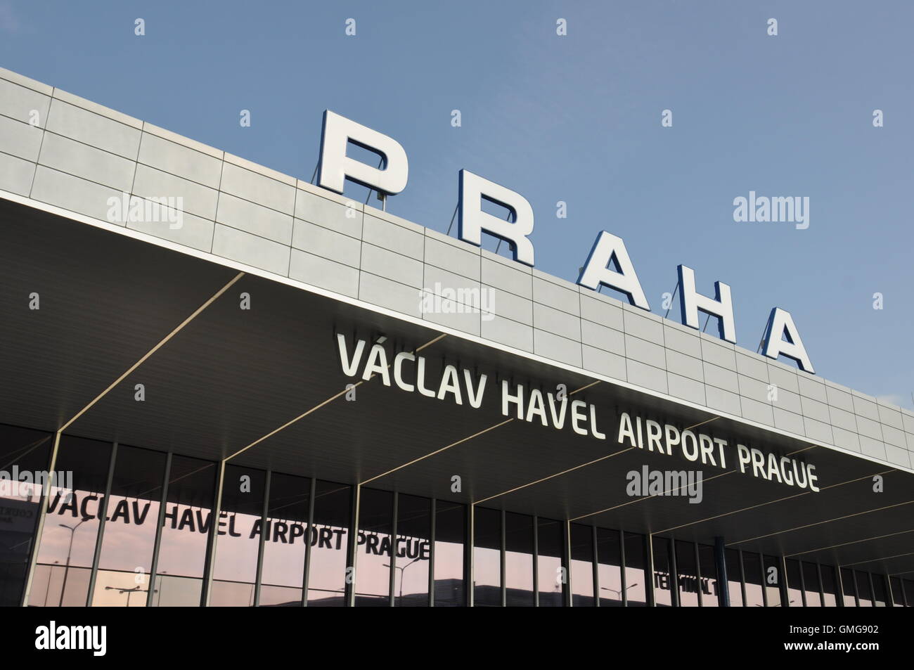 Prague airport terminal, inscription Stock Photo - Alamy