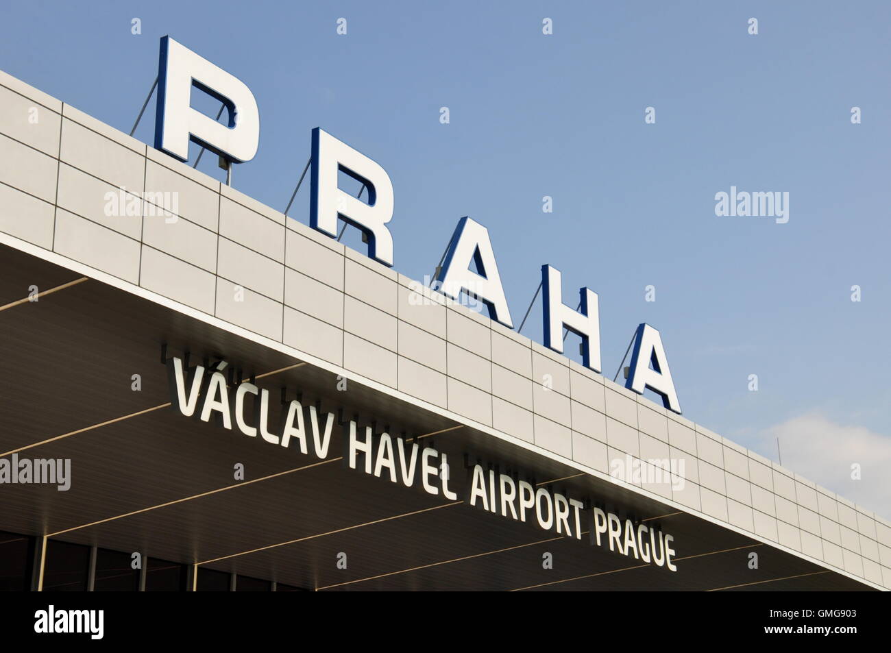 Prague airport terminal, inscription Stock Photo - Alamy