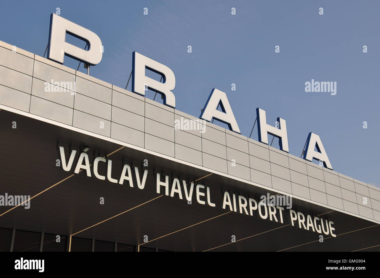 Prague airport terminal, inscription Stock Photo - Alamy