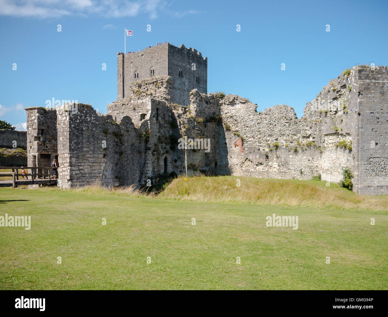 The Norman Keep of Portchester Castle, set within the walls of the a ...