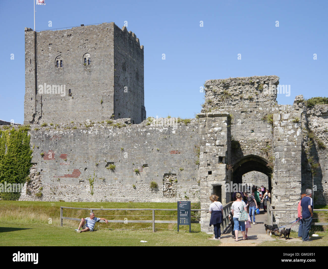 The Norman Keep of Portchester Castle, set within the walls of the a ...