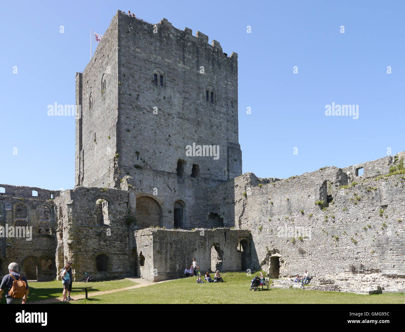 The Norman Keep of Portchester Castle, set within the walls of the a ...