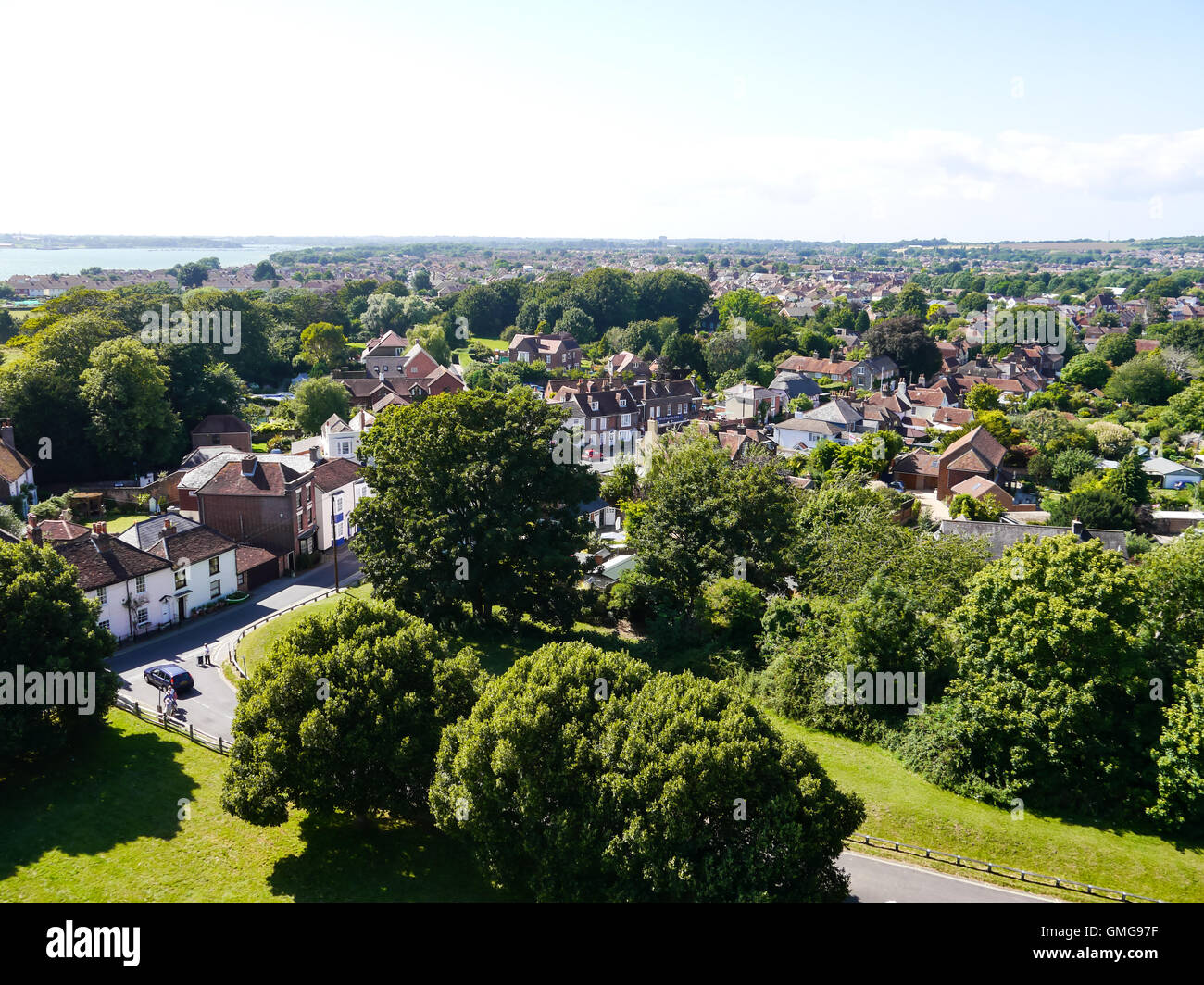 The village of Portchester in Hampshire, as seen from the roof of ...