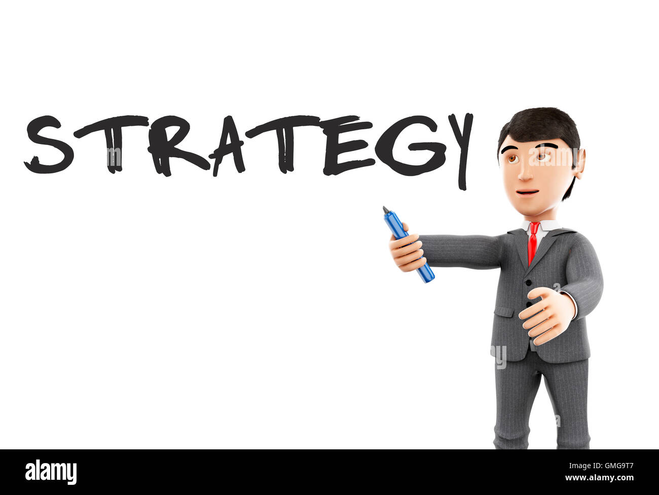 3d Illustration. Businessman with a marker and word strategy. Business ...