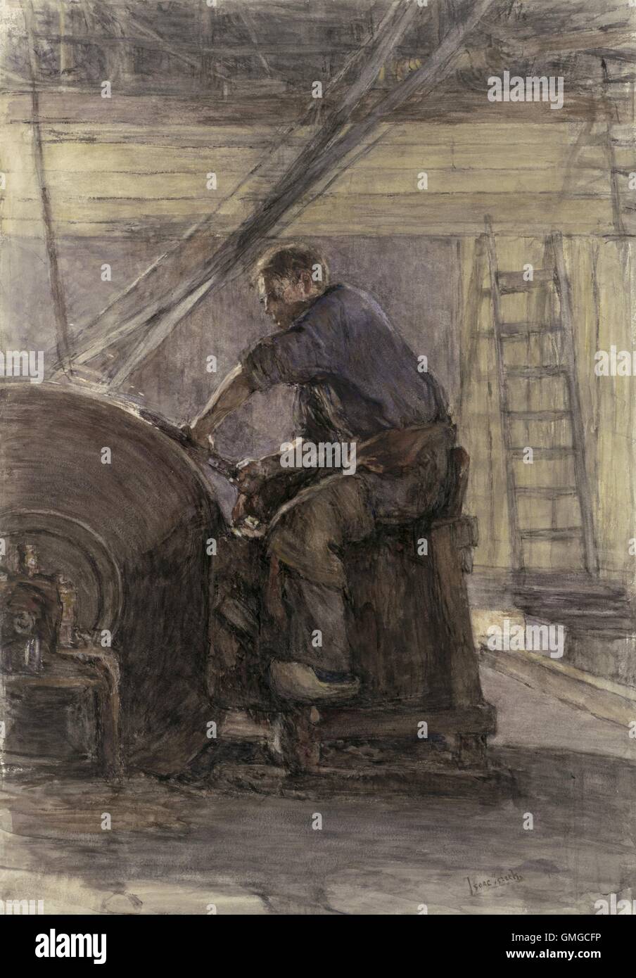 Blade Sharpener, by Isaac Israels, 1880-1910, Dutch drawing, chalk on ...
