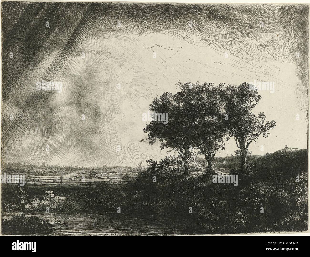 The Three Trees, by Rembrandt van Rijn, 1643, Dutch print, etching with ...