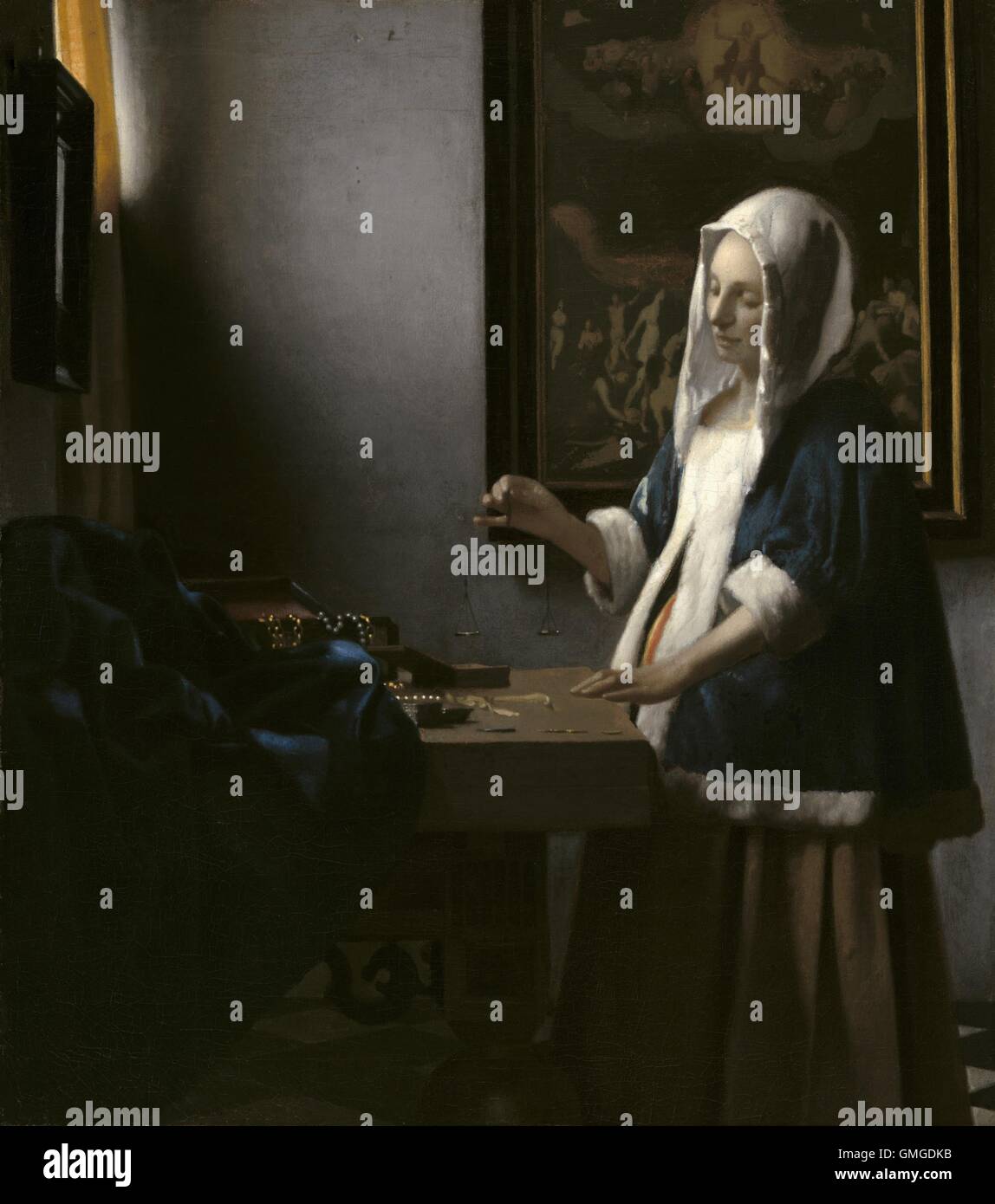 Woman Holding a Balance, by Johannes Vermeer, c. 1664, Dutch painting ...