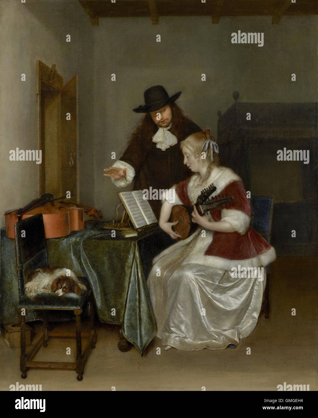 The Music Lesson, by Gerard ter Borch, 1668, Dutch painting, oil on ...