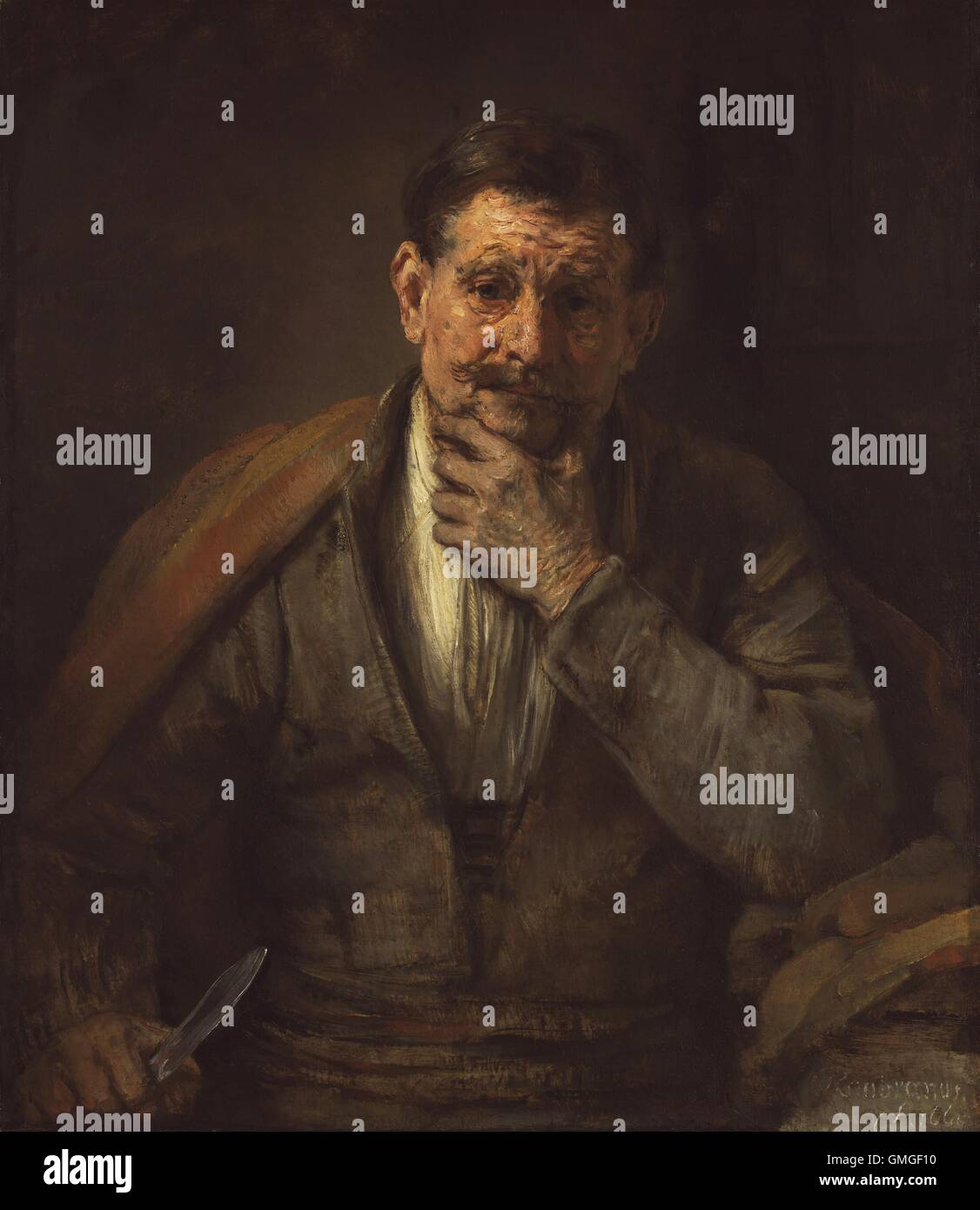 St. Bartholomew, by Rembrandt van Rijn, c. 1661, Dutch painting, oil on ...