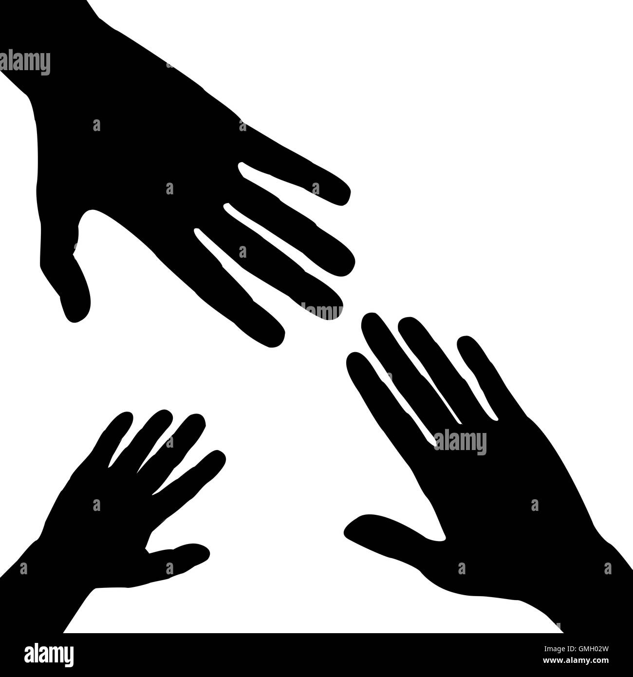 Silhouettes of three hands Stock Photo - Alamy