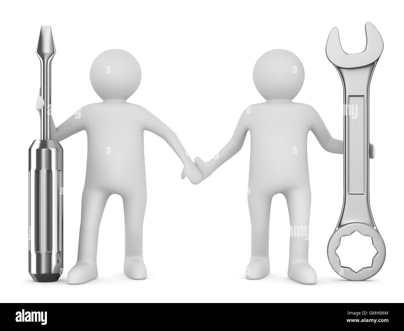 Two man with wrench and screwdriver. Isolated 3D image Stock Photo - Alamy