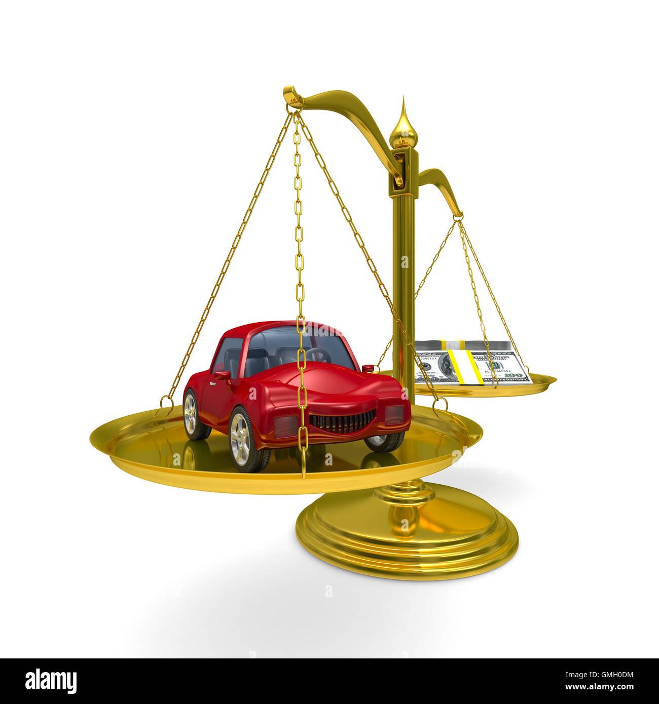 car and cashes on scales. Isolated 3D image Stock Photo - Alamy
