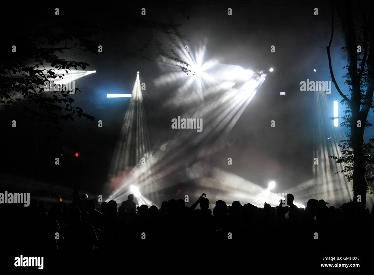 Concert stage at night with lighting equipment Stock Photo - Alamy