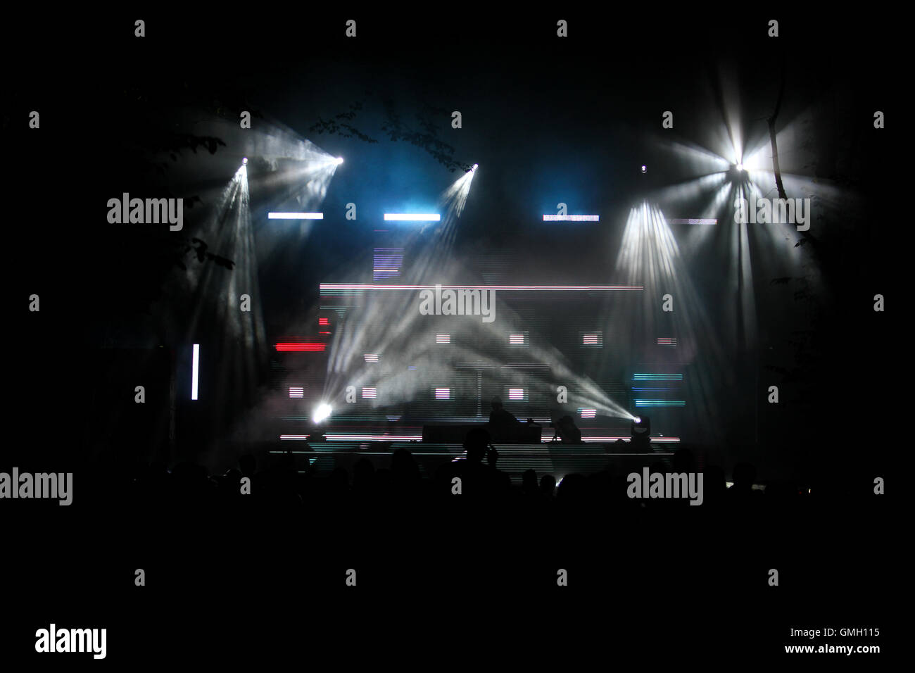 Concert stage at night with lighting equipment Stock Photo - Alamy