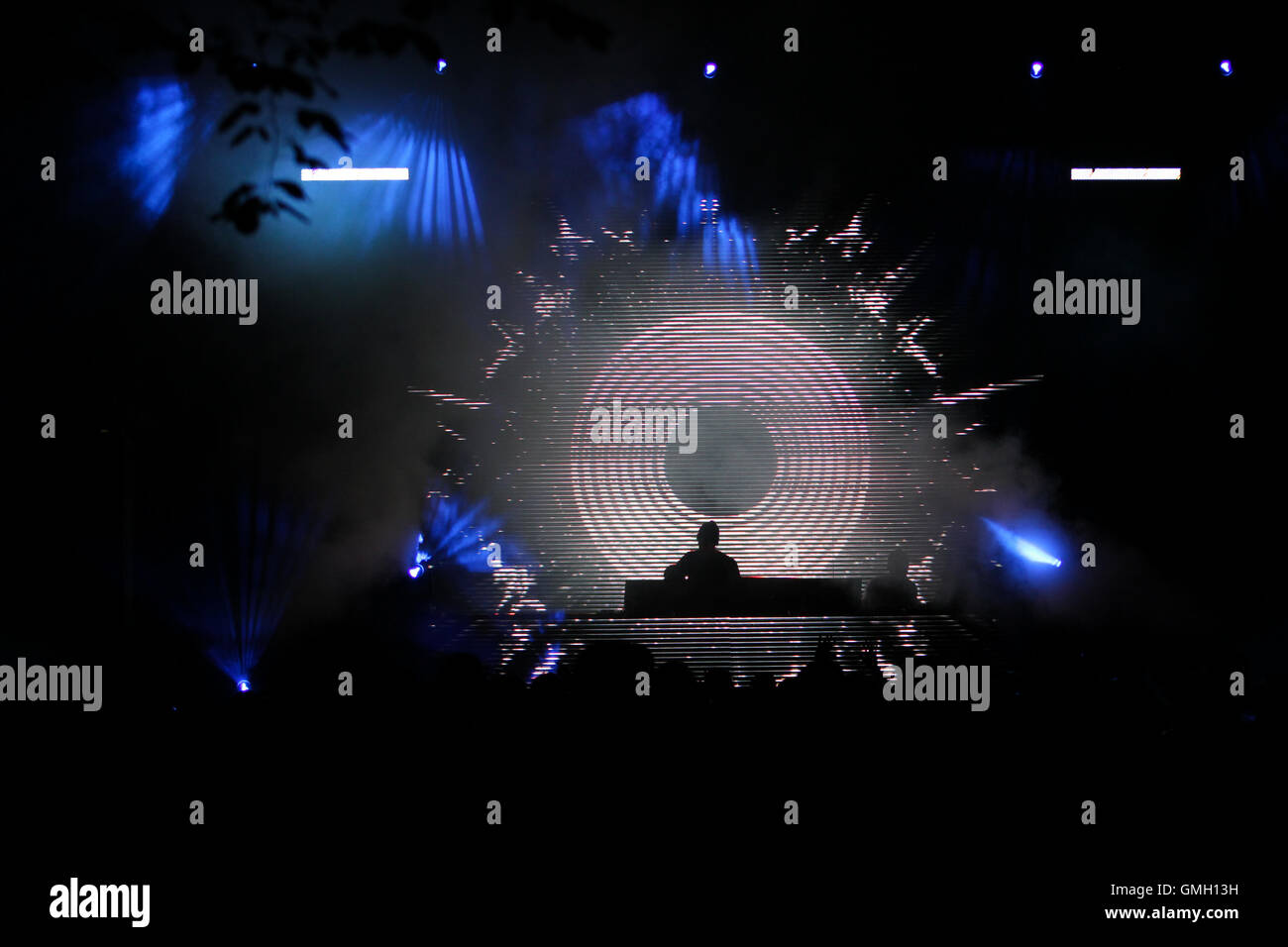 Concert stage at night with lighting equipment Stock Photo - Alamy