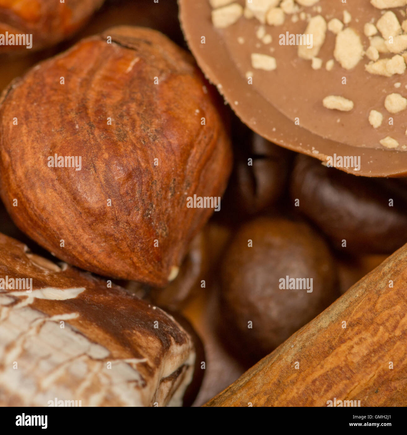 coffee beans, cinnamon and nuts Stock Photo - Alamy