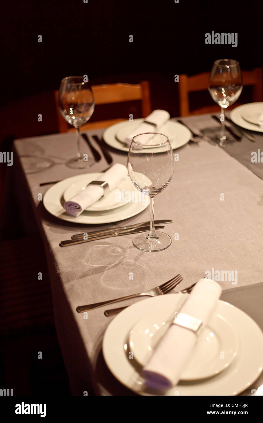 Tables set for meal Stock Photo - Alamy