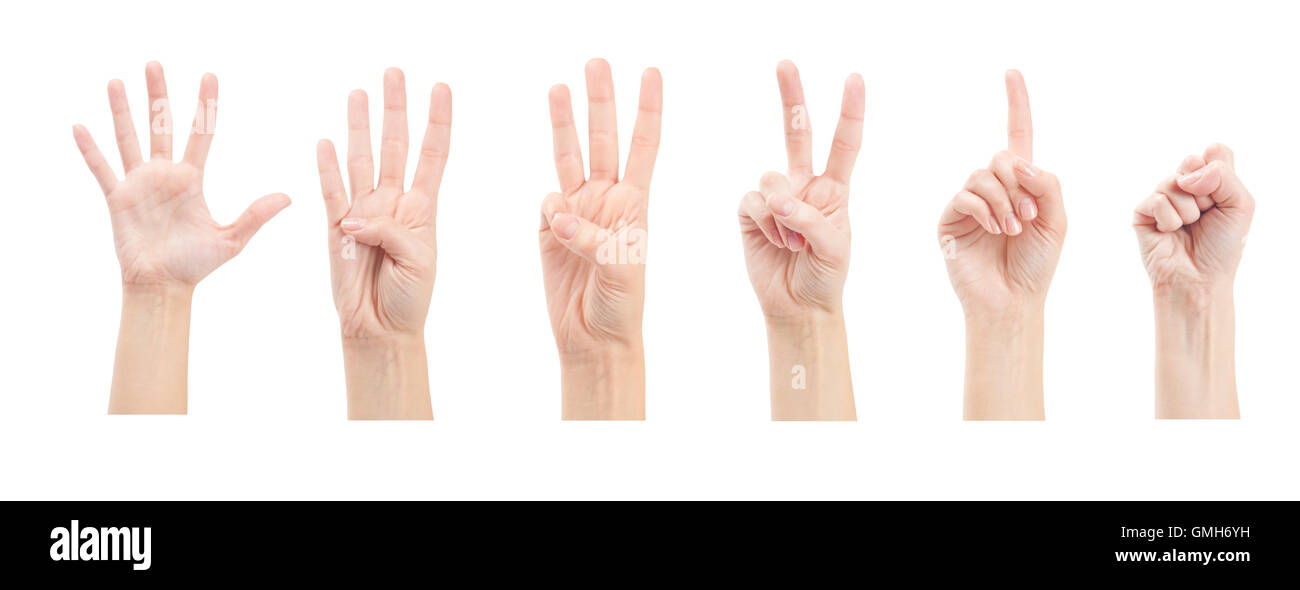 Counting woman hands (1 to 4) isolated on white background Stock Photo ...