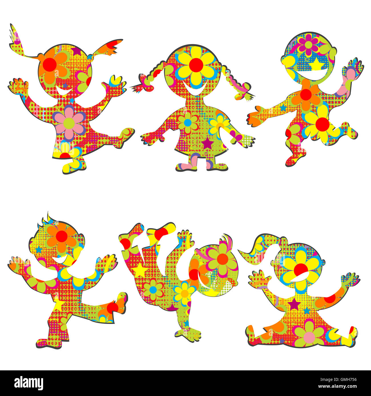 Floral patterned stylized kids Stock Photo - Alamy