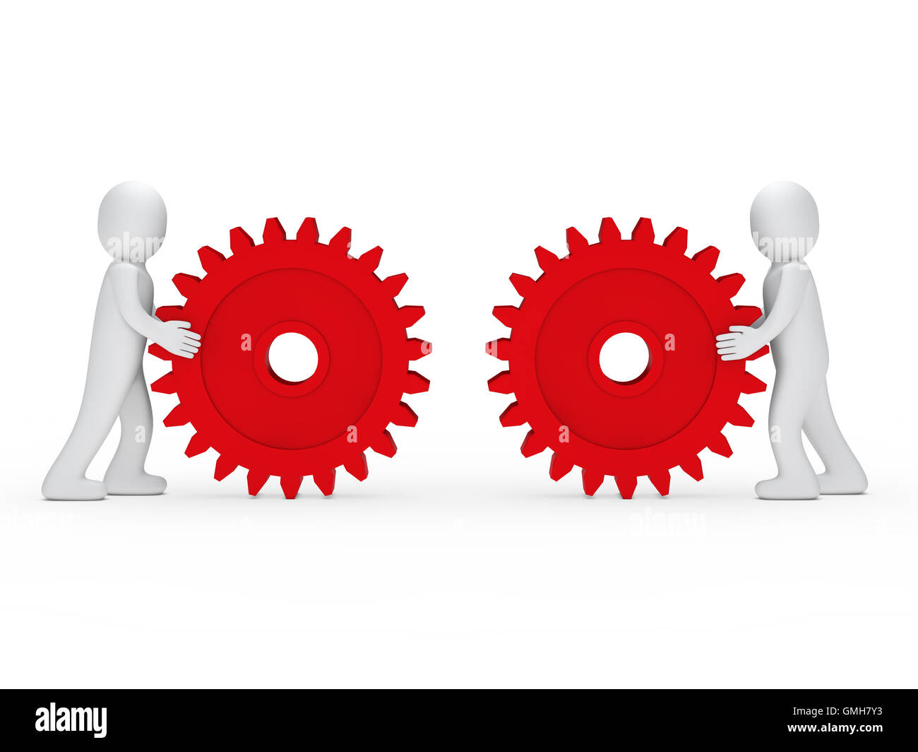 men push red gear Stock Photo - Alamy