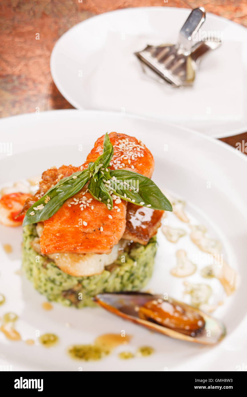 fish with rice and vegetables Stock Photo - Alamy