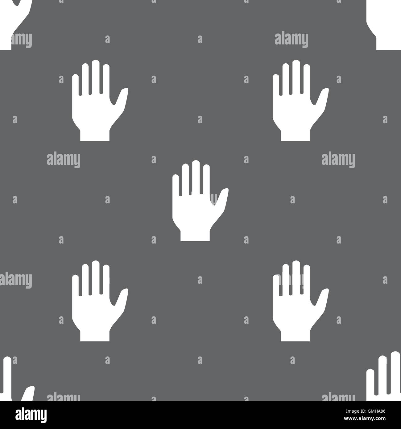 Hand print sign icon. Stop symbol. Seamless pattern on a gray ...