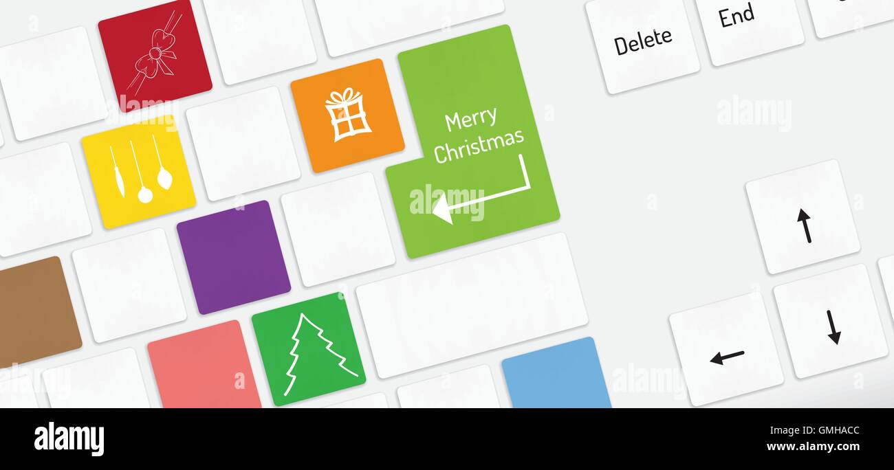 white keyboard, keys with christmas christmas symbols Stock Vector ...
