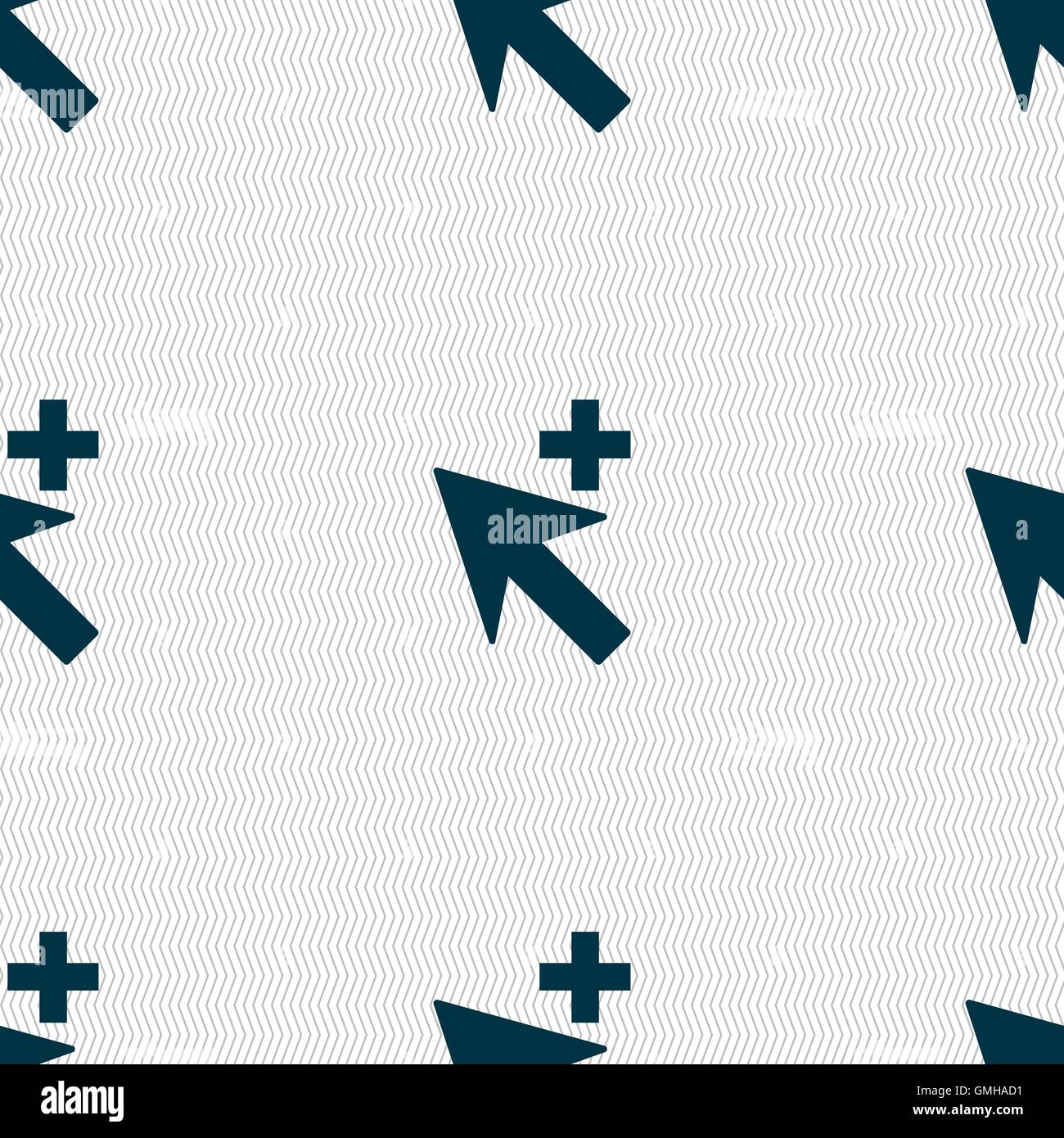 Cursor, arrow plus, add icon sign. Seamless abstract background with geometric shapes. Vector ...