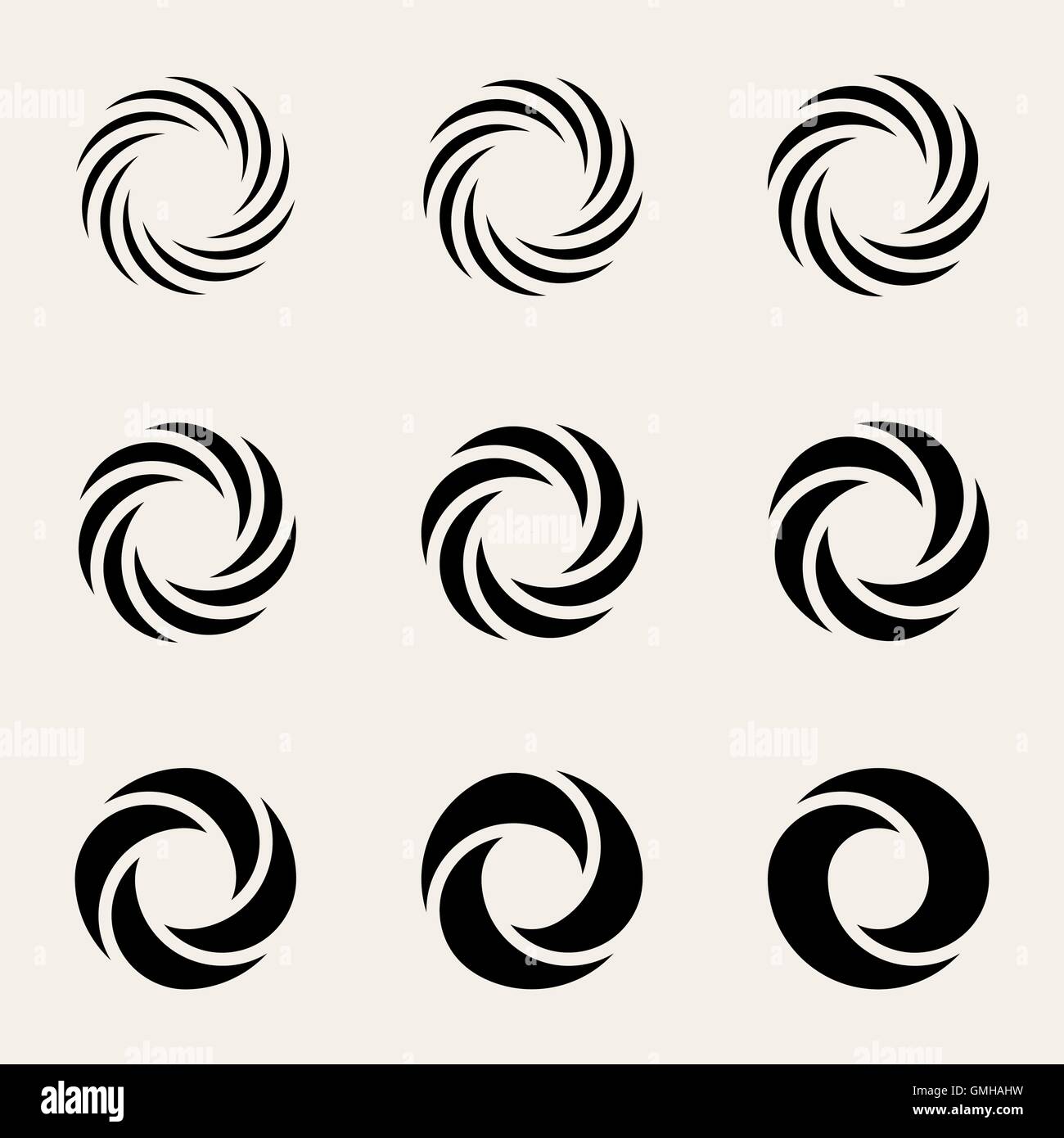 Set of Nine Vector Twisting Circes Logo Design Elements Stock Vector ...