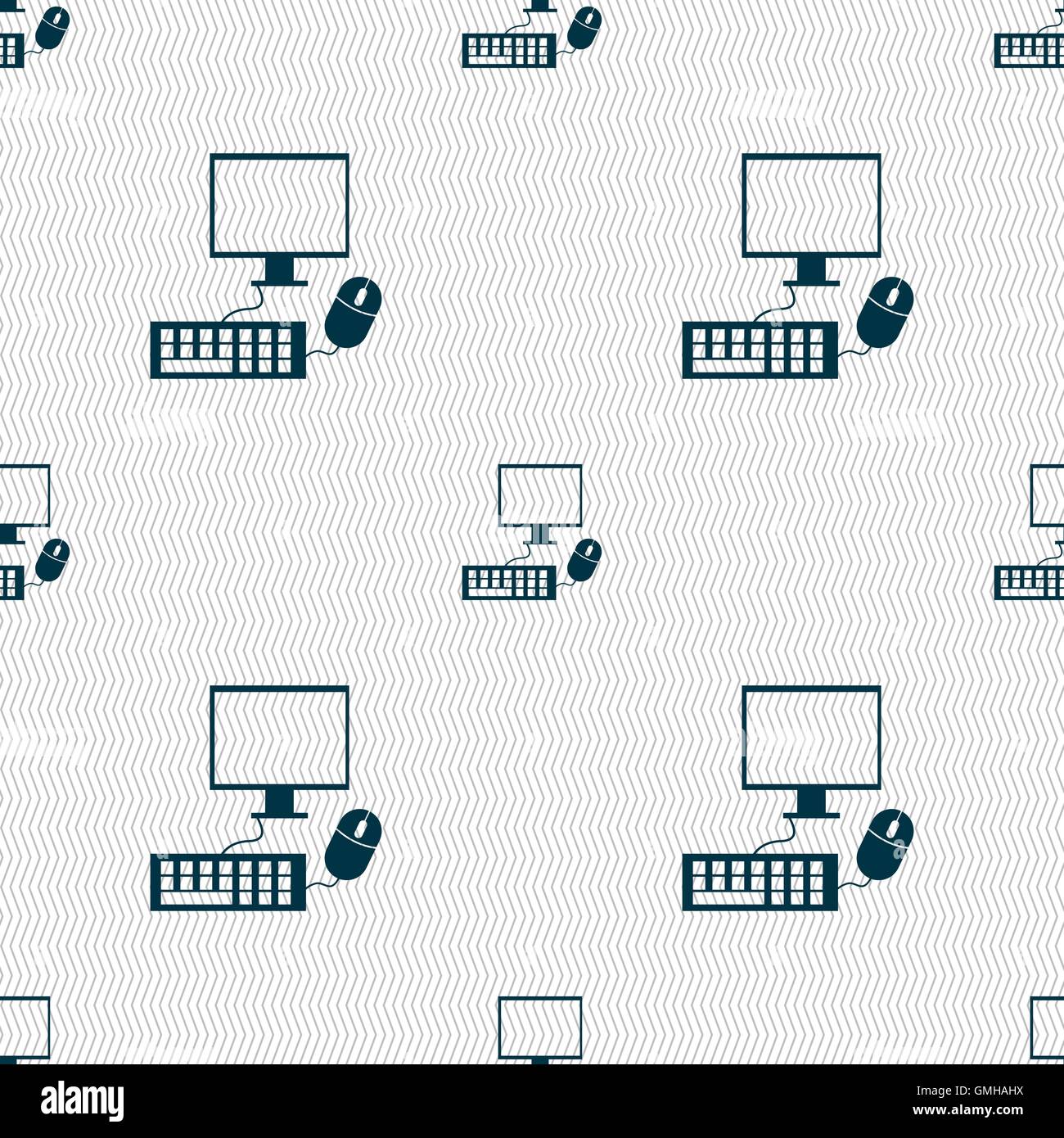Computer widescreen monitor, keyboard, mouse sign icon. Seamless abstract background with ...