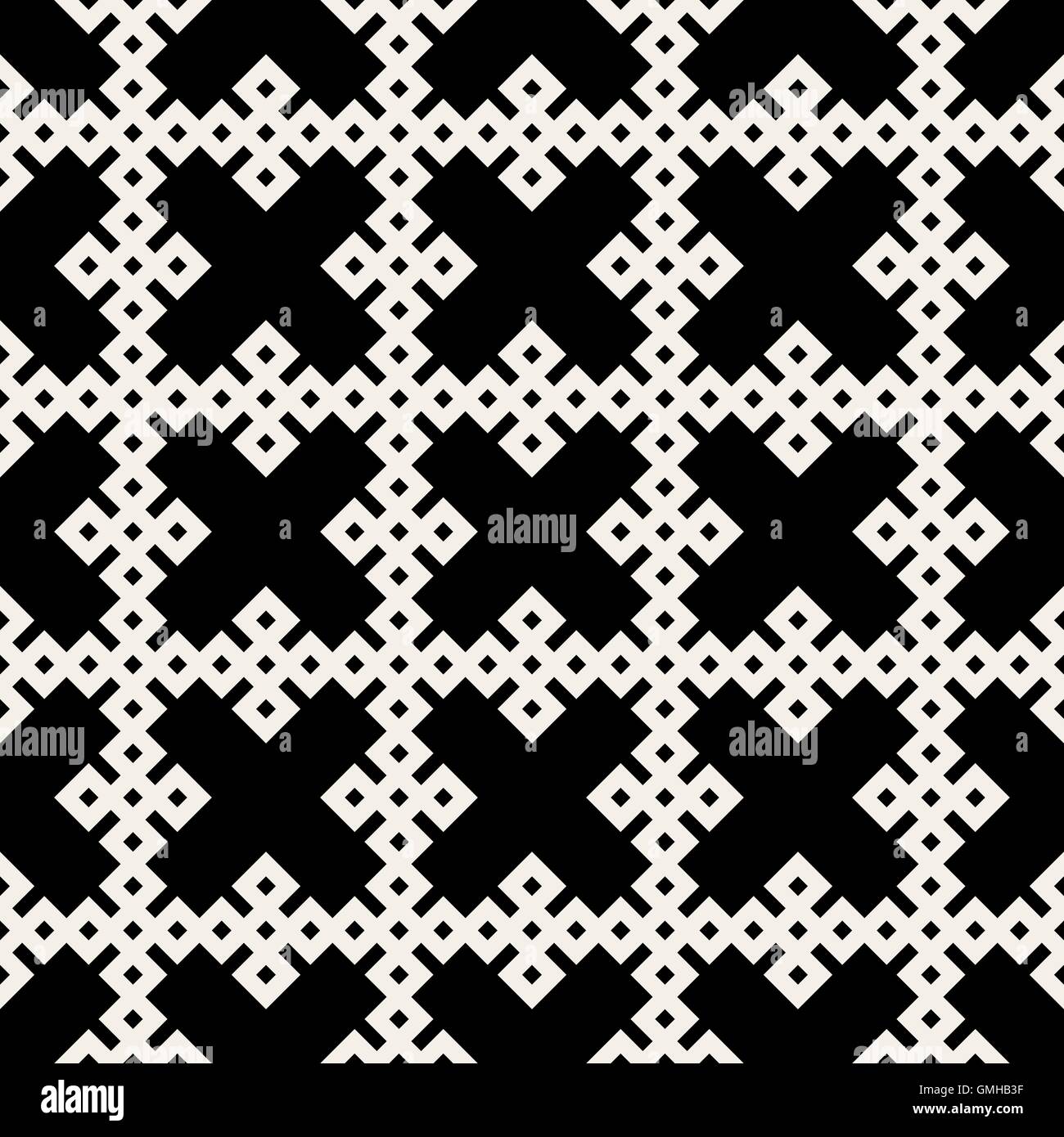 Vector Black And White Seamless Geometric Square Rhombus Grid Ethnic Pattern Stock Vector Image