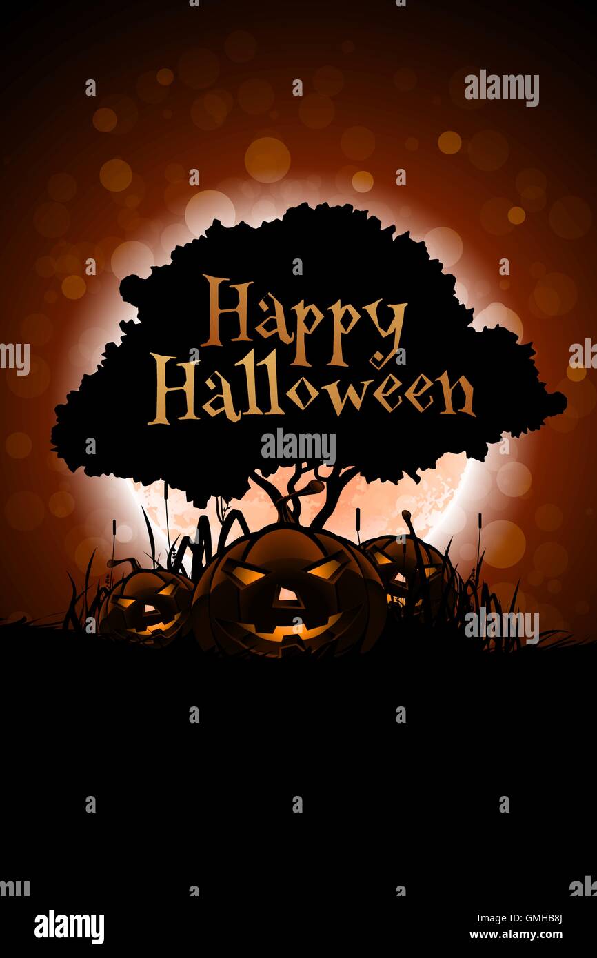Halloween Background with Pumpkin and Tree Stock Vector Image & Art - Alamy
