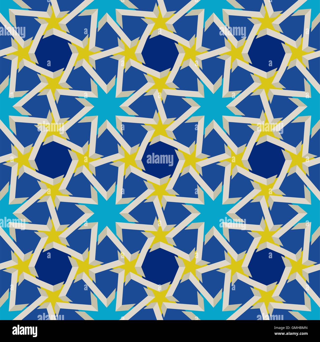 Vector Seamless Geometric Blue Yellow Islamic Pattern Stock Vector ...
