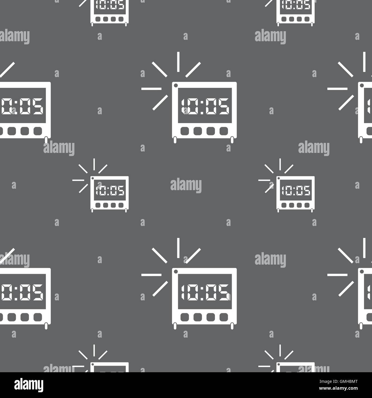 digital Alarm Clock icon sign. Seamless pattern on a gray background ...