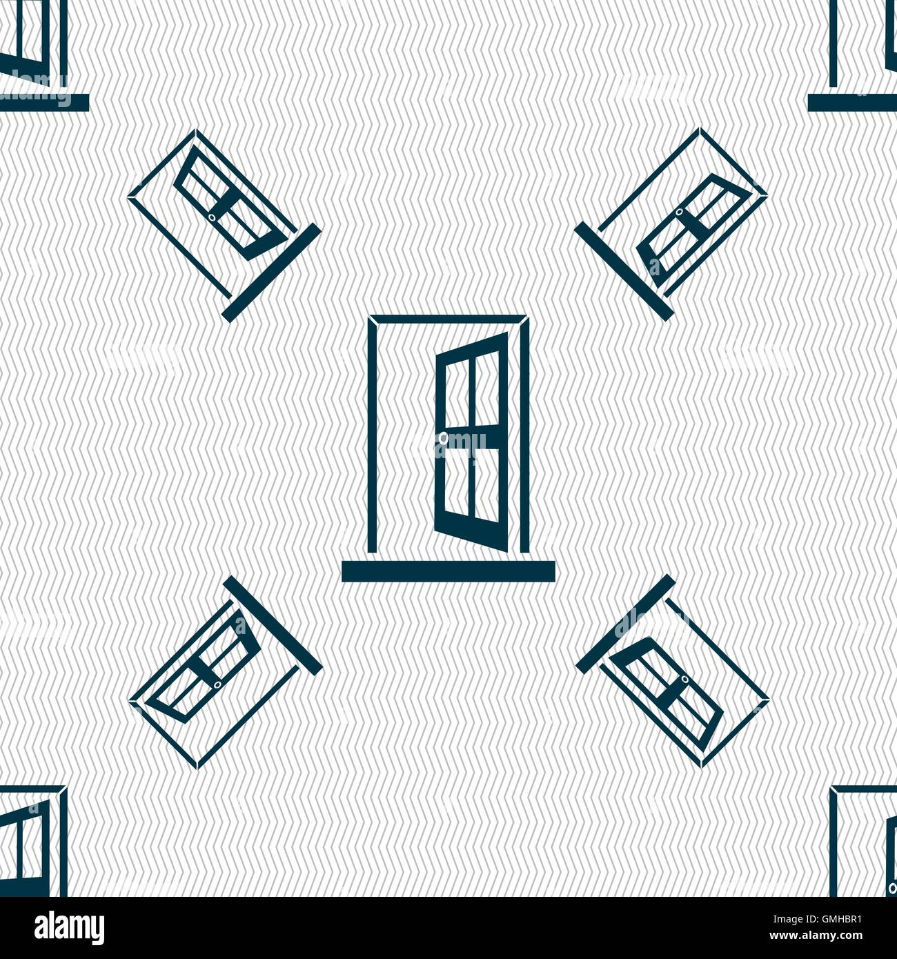 Door, Enter or exit icon sign. Seamless pattern with geometric texture ...