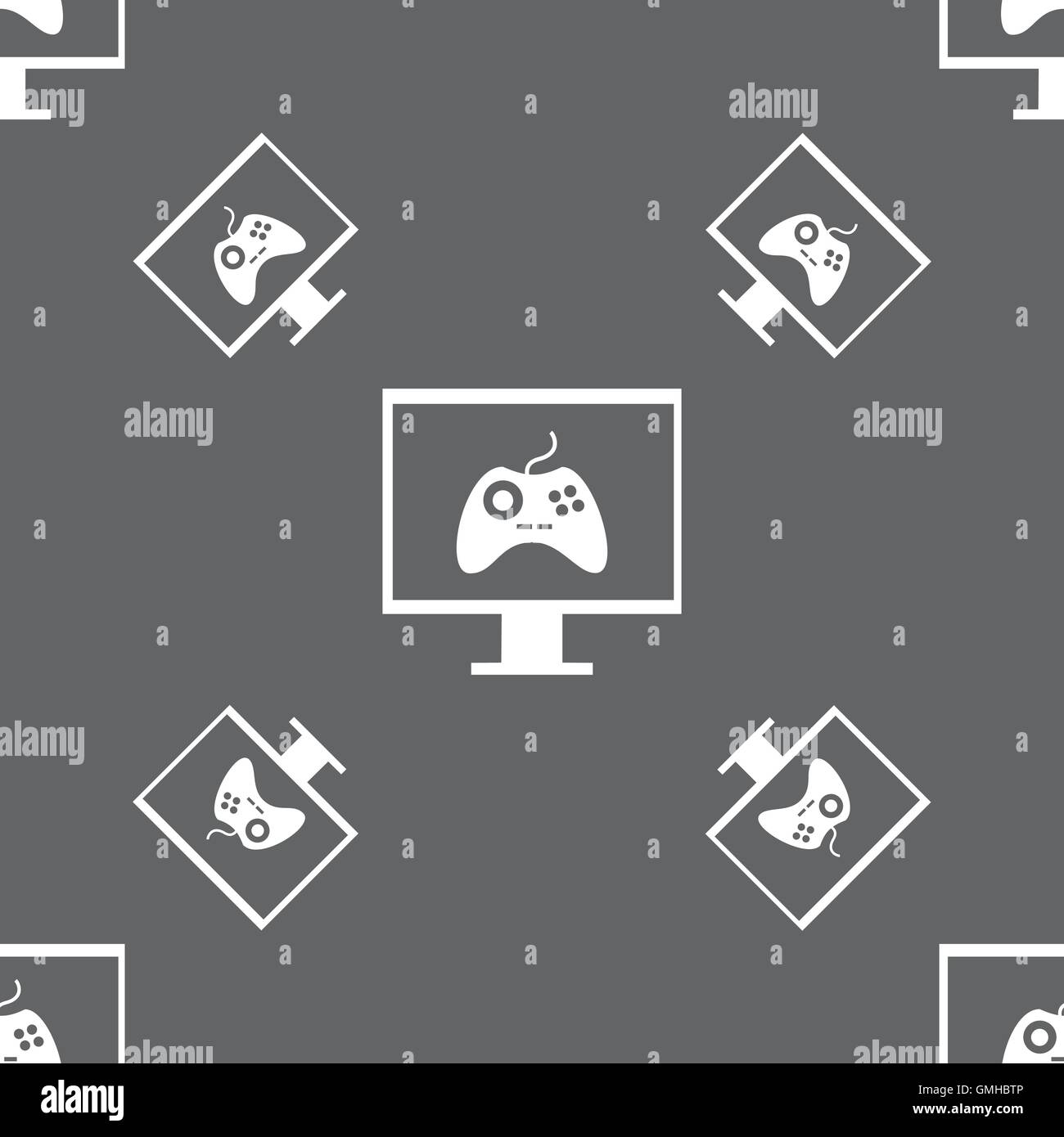 Joystick and monitor sign icon. Video game symbol. Seamless pattern on ...