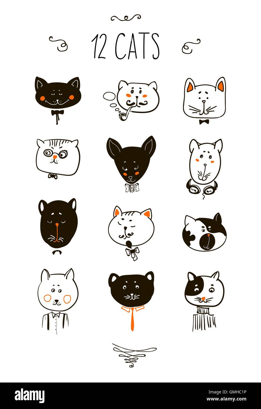Set of cats heads. Face Vector illustration Stock Vector Image & Art ...