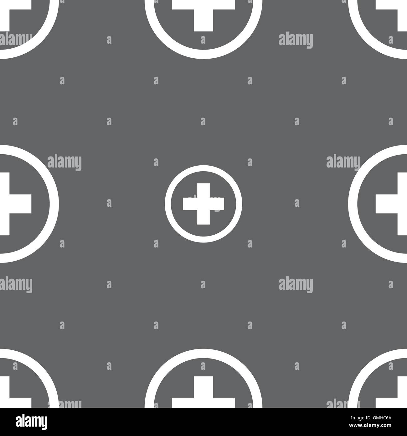 Plus sign icon. Positive symbol. Zoom in. Seamless pattern on a gray ...